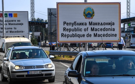 Cars Pass Near Republic Macedonia Sign Editorial Stock Photo - Stock ...