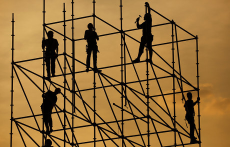 Workers Do Construction Work Red Square Editorial Stock Photo - Stock ...