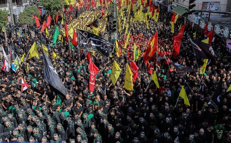 Hezbollah Supporters Carry Their Party Flags Editorial Stock Photo ...