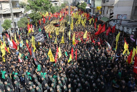 Hezbollah Supporters Carry Their Party Flags Editorial Stock Photo ...