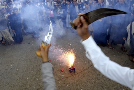 Yemenis Perform Dances Around Fireworks During Editorial Stock Photo ...