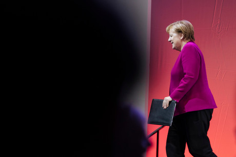 German Chancellor Angela Merkel Leaves Stage Editorial Stock Photo ...