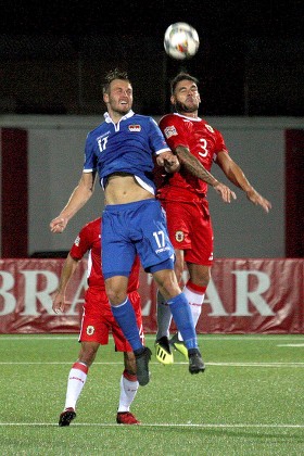 Gibraltars Defender Joseph Chipolina R Liechtensteins Editorial Stock ...
