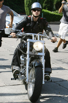 Justin Timberlake riding his motorcycle in Los Angeles, America - 13 ...