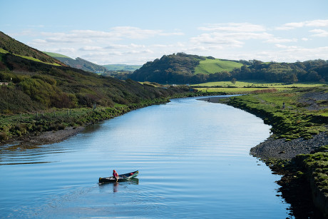 Kayakers Paddling River Ystwyth On Gloriously Editorial Stock Photo ...