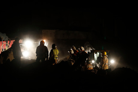 Rescuers Dismantle Rubble One Buildings Pyrotechnic Editorial Stock ...