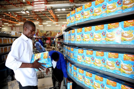 Supermarket Worker Fills Shelves Imported Breakfast Editorial Stock ...
