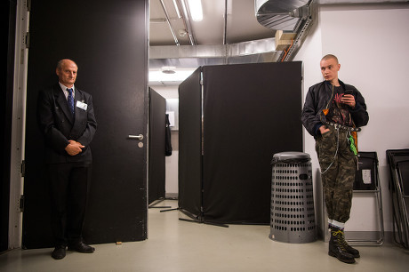 Model Looks Security Guard Backstage During Editorial Stock Photo ...