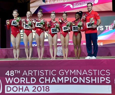 Gymnastics Team Usa Poses On Podium Editorial Stock Photo - Stock Image ...