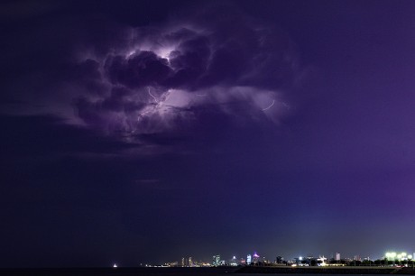 Lightning Strike Sky During Thunderstorm Above Editorial Stock Photo ...