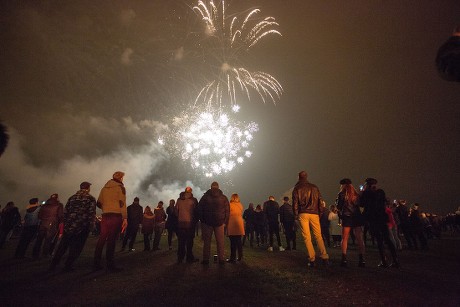 People Looking Fireworks While Gathering Celebrate Editorial Stock ...