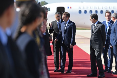 French President Emmanuel Macron 2l Leaves Editorial Stock Photo ...