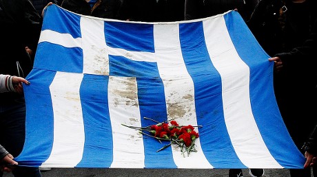 Greek Students Carry Blooded Greek Flag Editorial Stock Photo - Stock ...