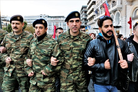 Demonstrators Seen Holding Hands Marching Forward Editorial Stock Photo ...
