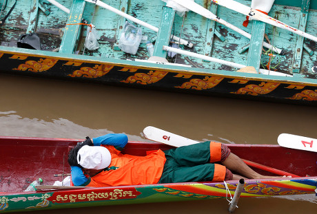 Cambodian Rower Takes Rest On His Editorial Stock Photo - Stock Image ...