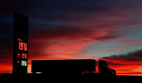 Semi Truck Passes Gas Station Sign Editorial Stock Photo - Stock Image ...