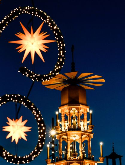 Lights On Traditional Wooded Christmas Pyramid Editorial Stock Photo ...