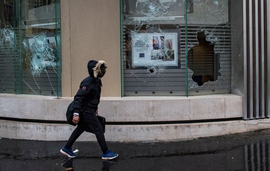 Pedestrian Walks Past Smashed Bank Window Editorial Stock Photo - Stock ...
