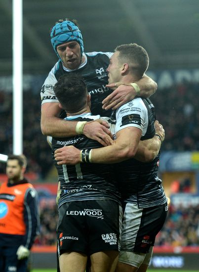 Luke Morgan Ospreys Celebrates Scoring Try Editorial Stock Photo ...