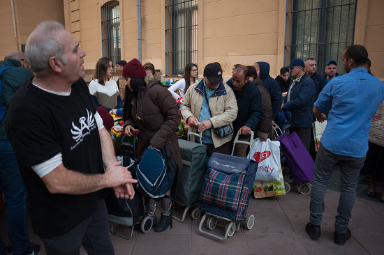 People Queue Seen Receiving Food Volunteers Editorial Stock Photo ...