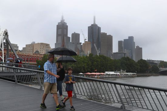 Pedestrians Walk Over Bridge During Rainy Editorial Stock Photo - Stock ...