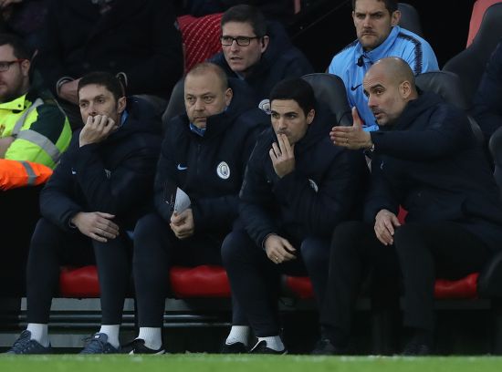 Manchester City Manager Pep Guardiola Bench Editorial Stock Photo ...