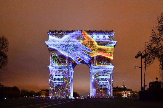 Light Projection Show Seen Arc De Editorial Stock Photo - Stock Image ...