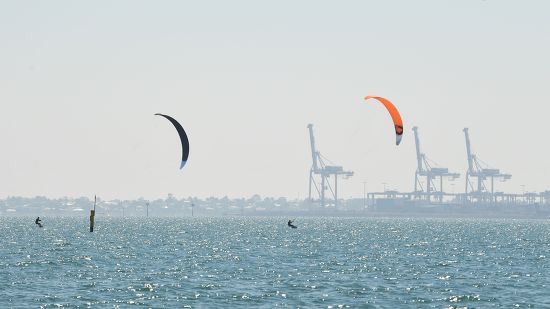 Kitesurfers Skim Over Water Port Melbourne Editorial Stock Photo ...