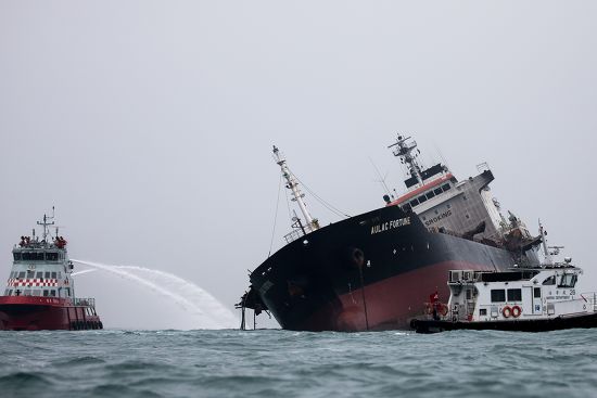 Firefighting Ship Sprays Vessel Oil Chemical Editorial Stock Photo ...