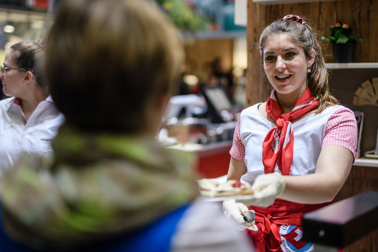 Woman Swiss Cheese Stand Offers Cheese Editorial Stock Photo - Stock ...