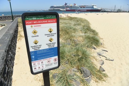 Warning Sign Seen Port Melbourne Beach Editorial Stock Photo - Stock ...
