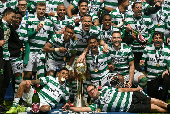 Sporting Players Celebrate After Defeating Fc Editorial Stock Photo ...