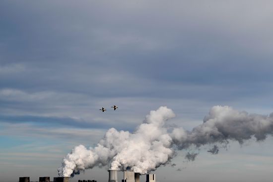 Geese Fly Over Lignitefired Power Station Editorial Stock Photo - Stock ...