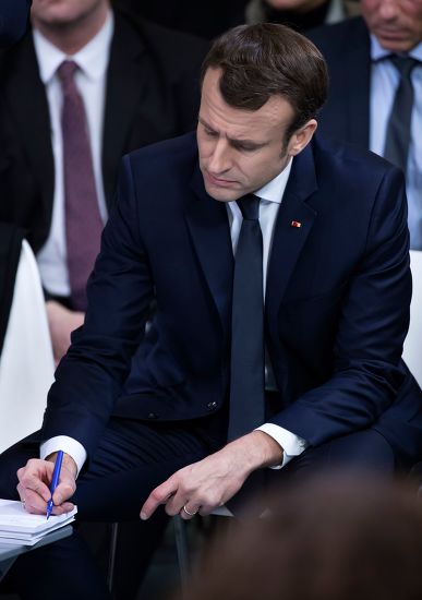 French President Emmanuel Macron Listens Takes Editorial Stock Photo ...