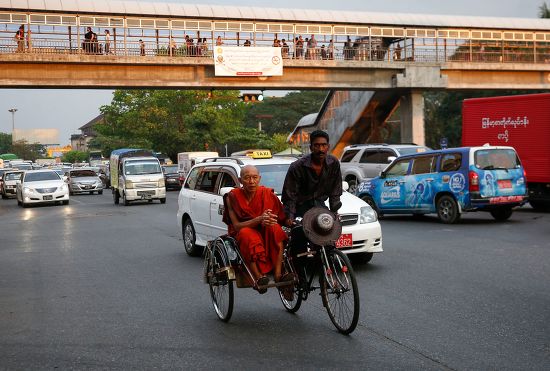 Myanmar Man Drives Trishaw Known Sidecar Editorial Stock Photo - Stock ...