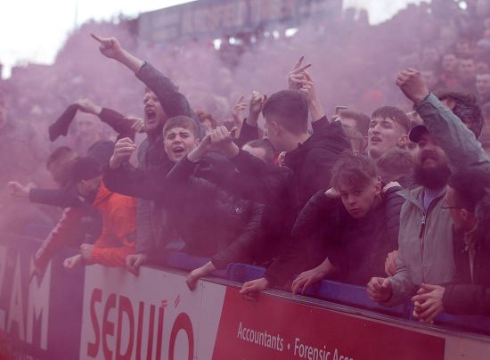 Crewe Fans Celebrate Amongst Flare Editorial Stock Photo - Stock Image ...