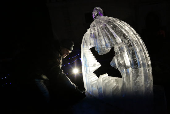 Ice Master Makes Ice Sculpture During Editorial Stock Photo - Stock ...