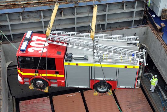 Fire Engine Being Loaded Onto Rms Editorial Stock Photo - Stock Image ...