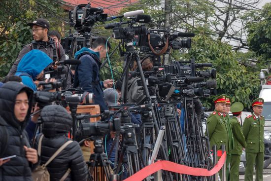 Camera Crew Photographers Stand Behind Cordon Editorial Stock Photo ...