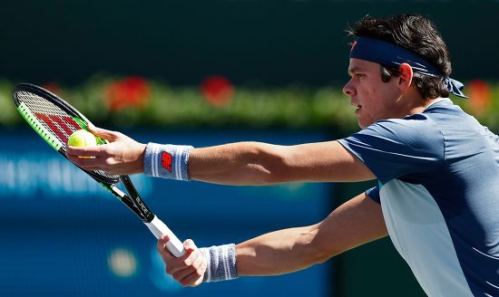 Milos Raonic Canada Prepares Serve Against Editorial Stock Photo ...