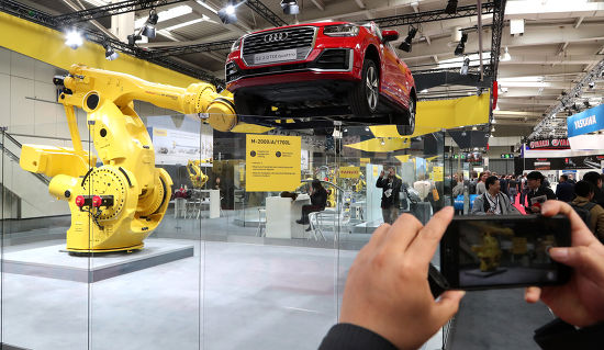 Industrial Robot Lifts Audi Car Fanuc Editorial Stock Photo Stock