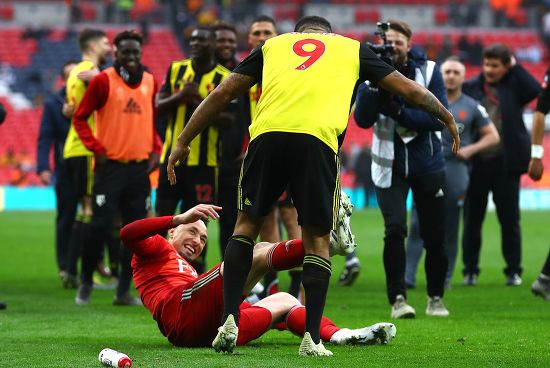 Heurelho Gomes Watford Celebrates Troy Deeney Editorial Stock Photo ...