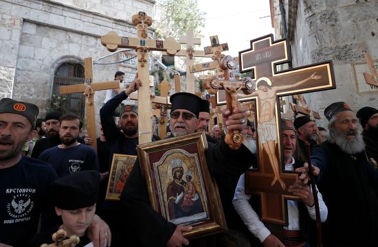 Orthodox Christian Worshippers Hold Large Crosses Editorial Stock Photo ...