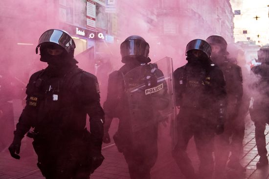 Riot Police Walk Through Smoke Flares Editorial Stock Photo - Stock ...