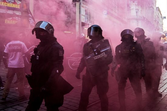 Riot Police Walk Through Smoke Flares Editorial Stock Photo - Stock ...