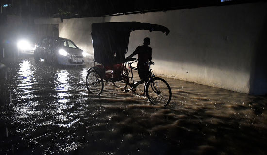Rickshaw Puller Returns Home Through Waterlogged Editorial Stock Photo ...