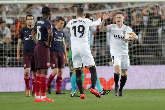 Valencias Forward Kevin Gameiro R Celebrates Editorial Stock Photo ...