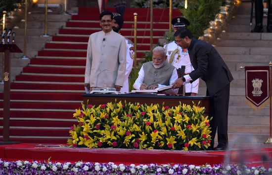 Indian Prime Minister Narendra Modi Signs Editorial Stock Photo - Stock ...