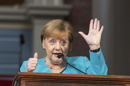 German Chancellor Angela Merkel Gestures Harvard Editorial Stock Photo ...