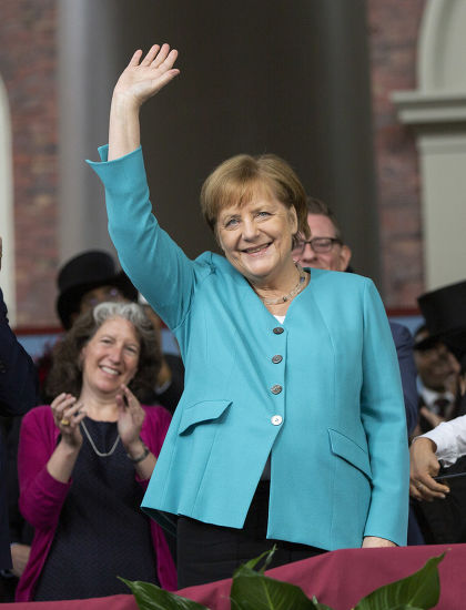 German Chancellor Angela Merkel Waves Audience Editorial Stock Photo ...